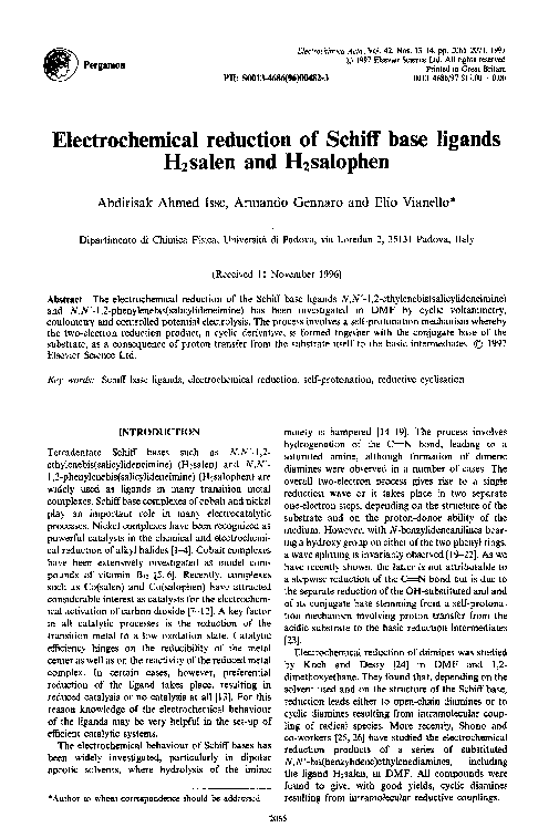(PDF) Electrochemical reduction of Schiff base ligands H2salen and ...