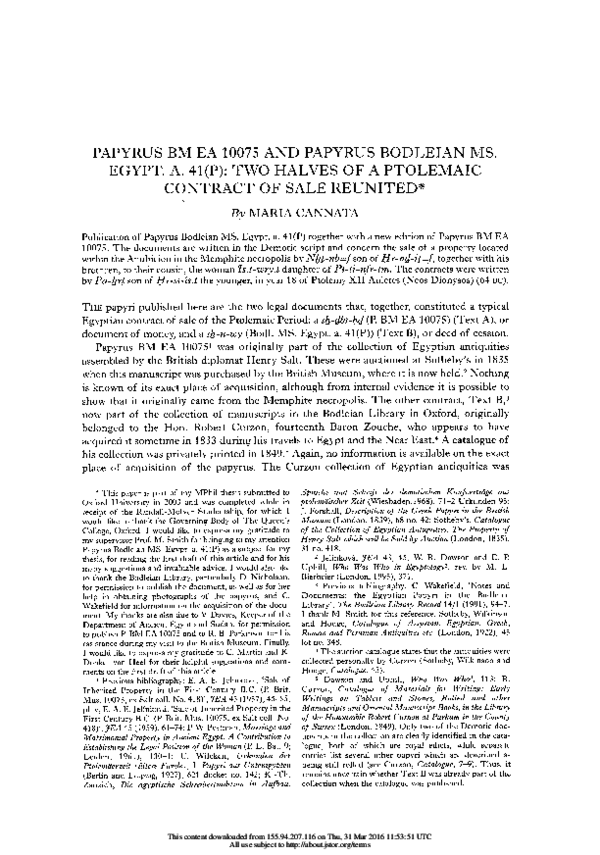 (PDF) Papyrus BM EA 10075 and Papyrus Bodleian MS. Egypt. a.41(P): Two ...