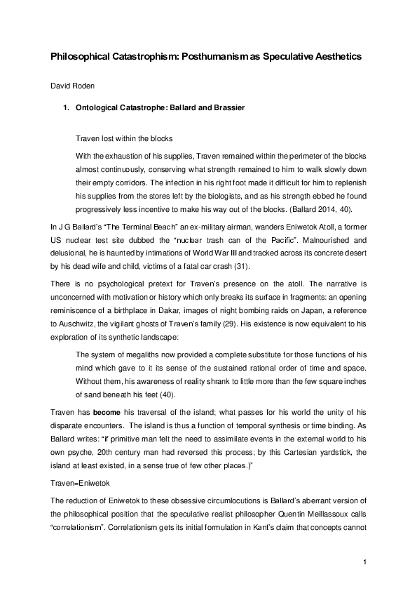 (PDF) Philosophical Catastrophism: Posthumanism as Speculative Aesthetics