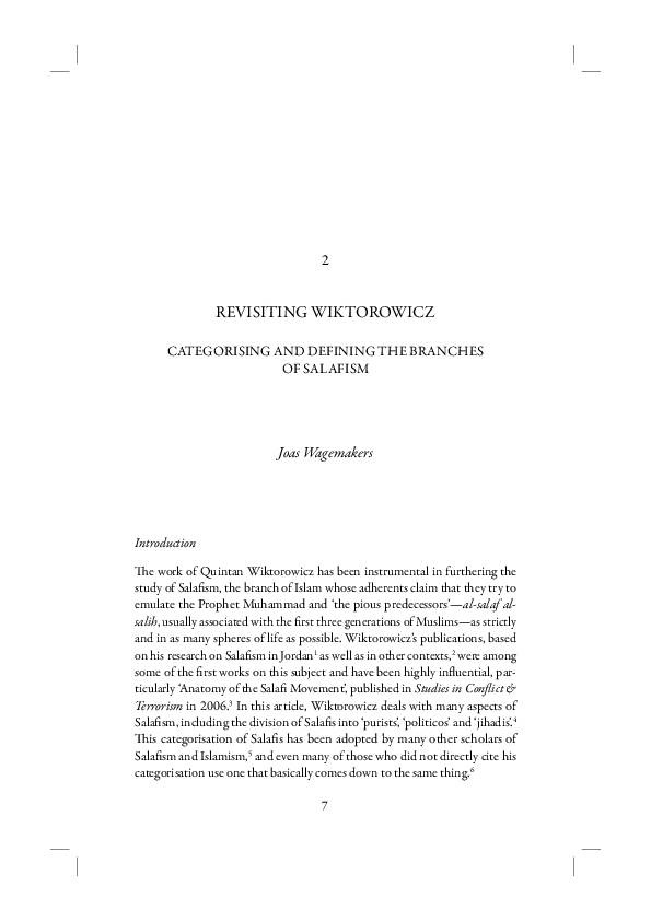 (PDF) Revisiting Wiktorowicz: Categorising and Defining the Branches of ...