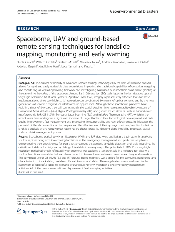 (PDF) Spaceborne, UAV and ground-based remote sensing techniques for landslide mapping ...
