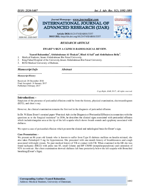 (PDF) EWART'S SIGN A CLINICO-RADIOLOGICAL REVIEW