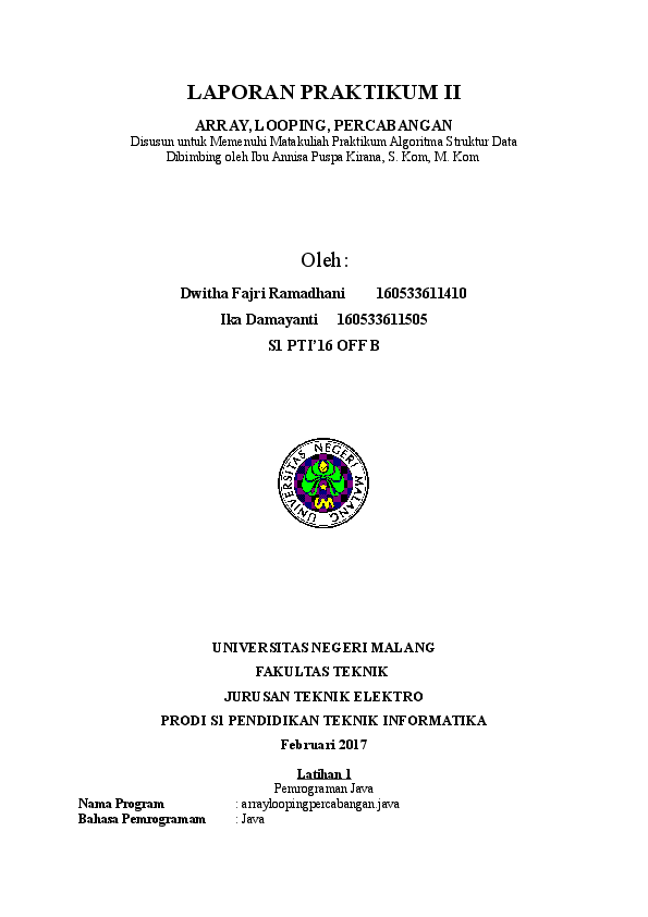 (DOC) LAPORAN PRAKTIKUM 2 ALGORITMA STRUKTUR DATA-ARRAY, PERULANGAN ... (DOC) LAPORAN PRAKTIKUM 2 ALGORITMA STRUKTUR DATA-ARRAY, PERULANGAN ...