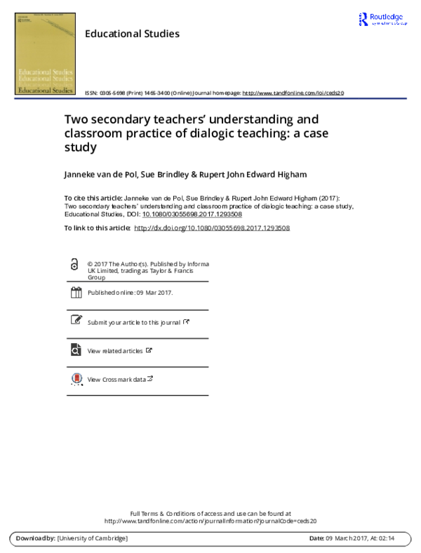 (PDF) Two secondary teachers' understanding and classroom practice of dialogic teaching: a case ...