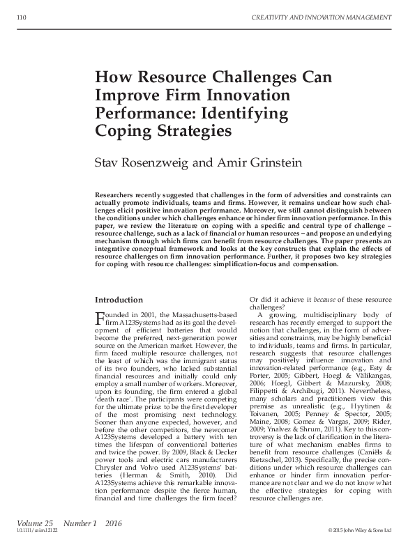 (PDF) How Resource Challenges Can Improve Firm Innovation Performance ...