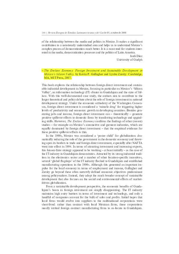 (PDF) Book Review: The Enclave Economy. Foreign Investment and ...