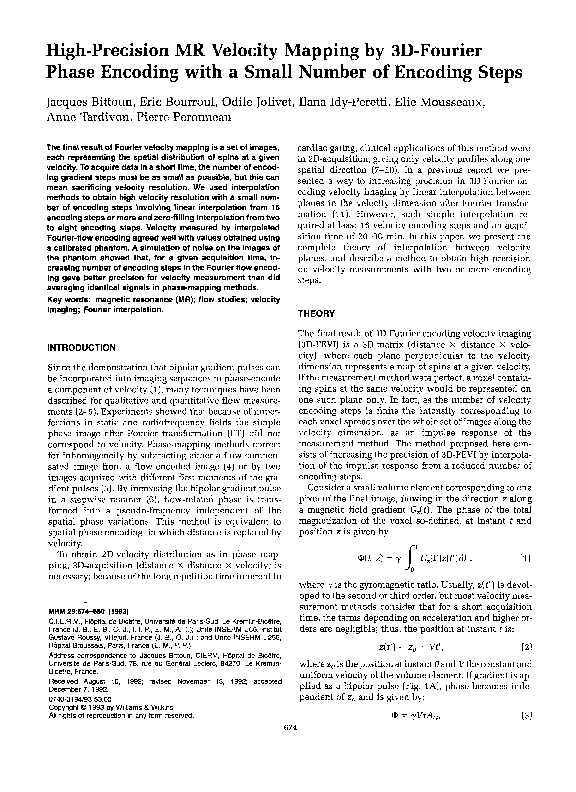(PDF) High-precision MR velocity mapping by 3D-fourier phase encoding ...