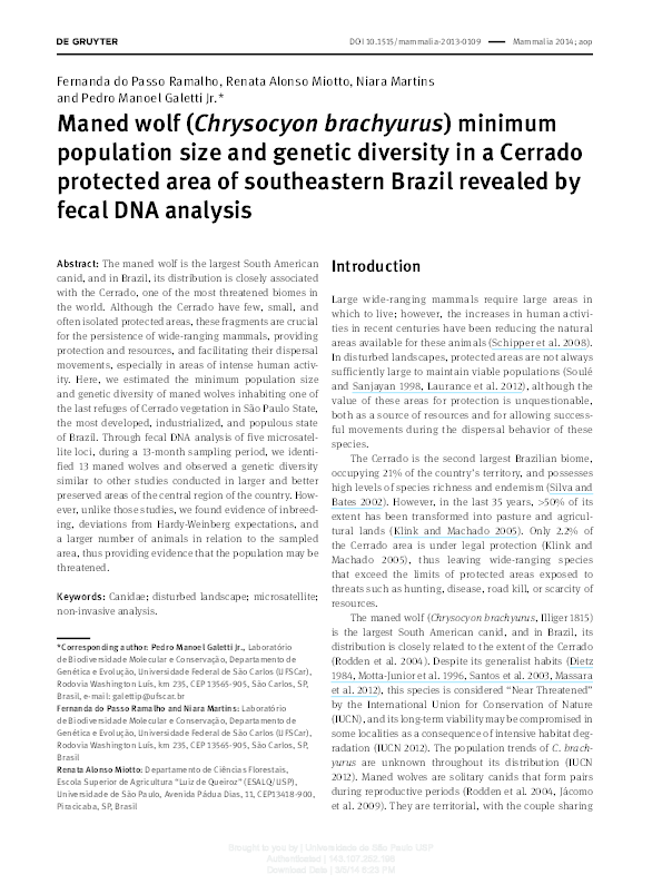 (PDF) Maned wolf (Chrysocyon brachyurus) minimum population size and ...