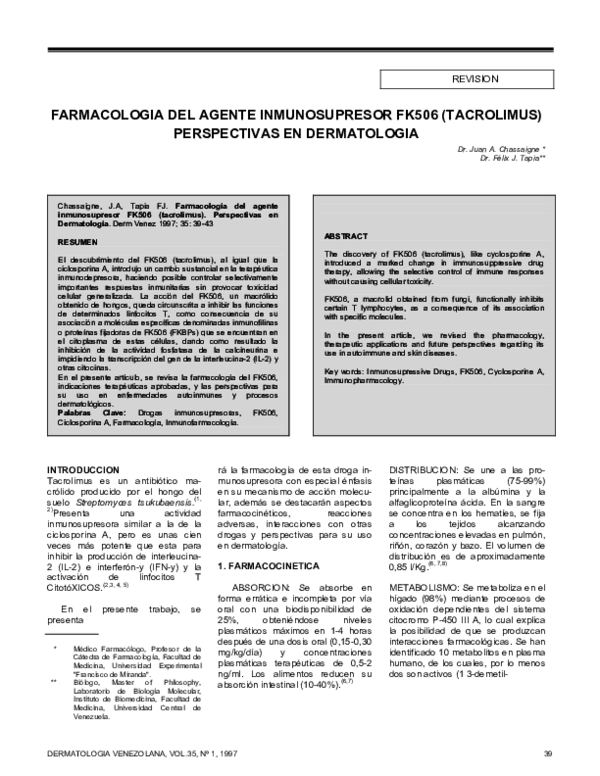 (PDF) Farmacologia Del Agente Inmunosupresor FK506 (Tacrolimus ...