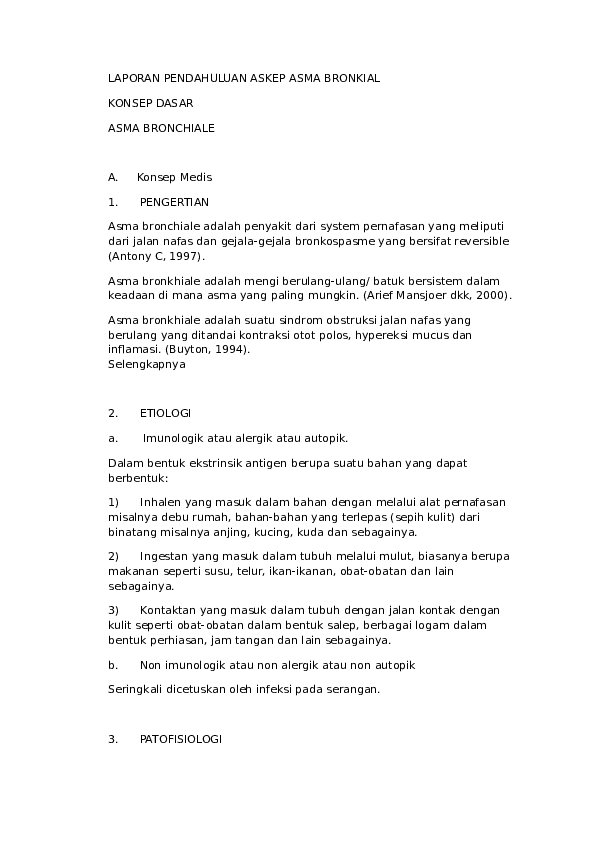 (DOC) LAPORAN PENDAHULUAN ASKEP ASMA BRONKIAL