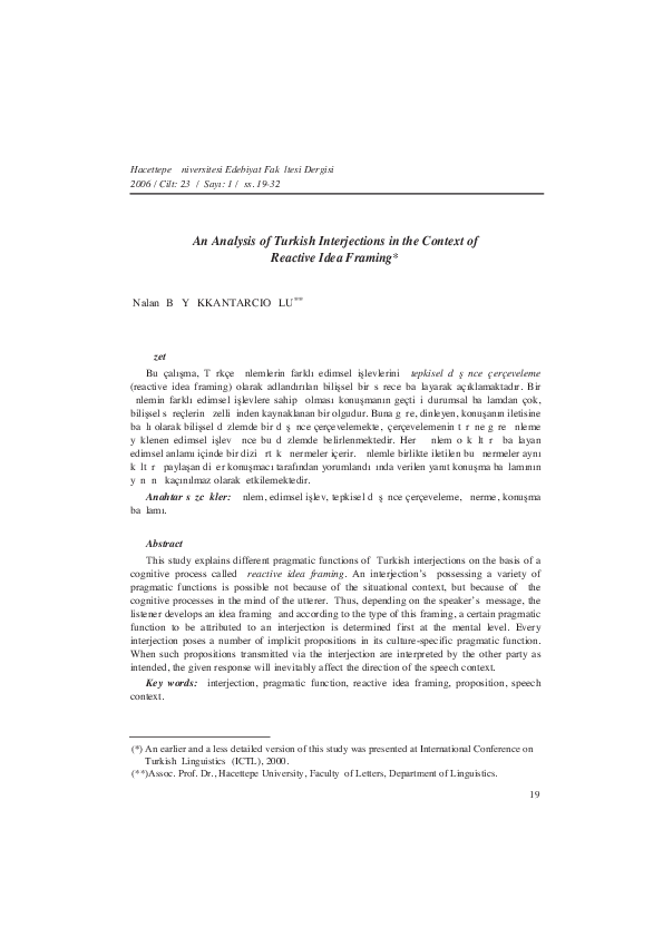 (PDF) An analysis of Turkish interjections in the context of reactive ...