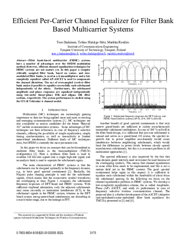 (PDF) Efficient Per-Carrier Channel Equalizer for Filter Bank Based Multicarrier Systems