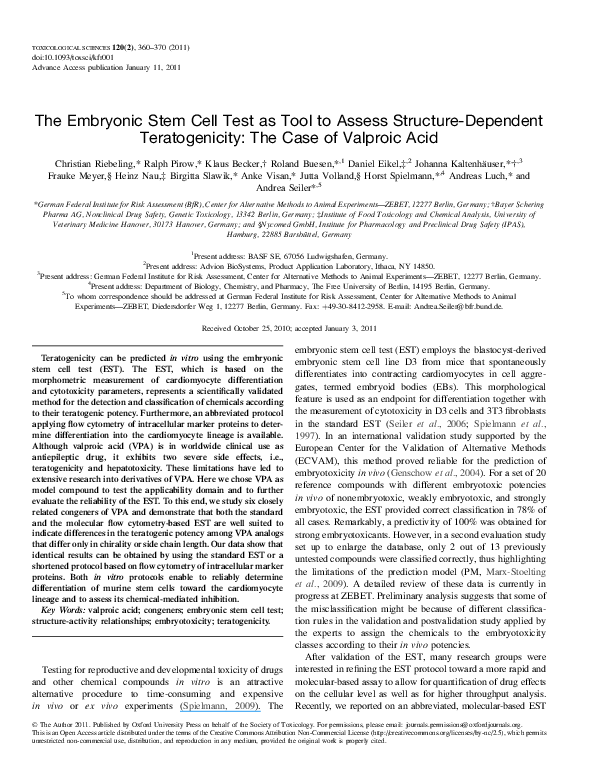 (PDF) The Embryonic Stem Cell Test as Tool to Assess Structure ...