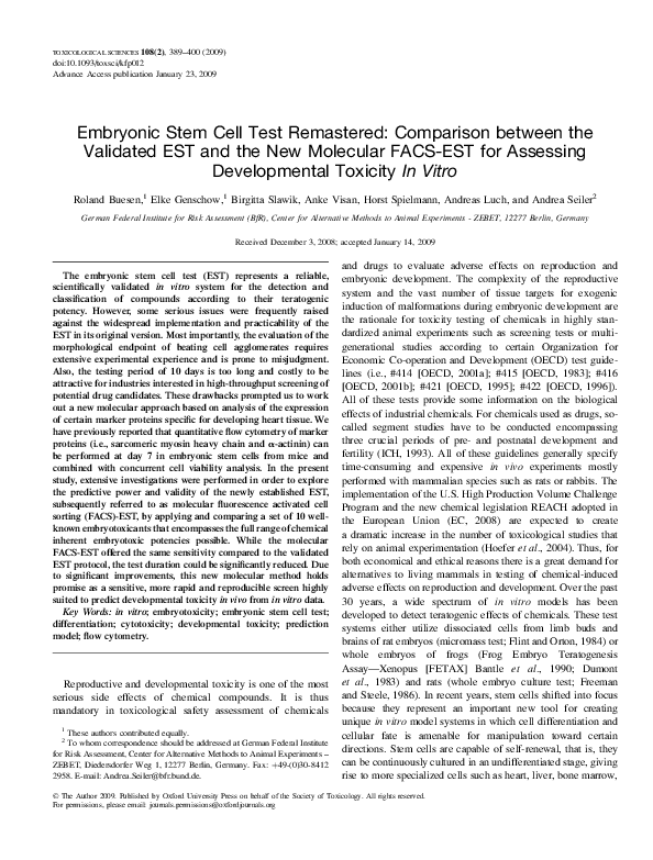 (PDF) Embryonic Stem Cell Test Remastered: Comparison between the ...