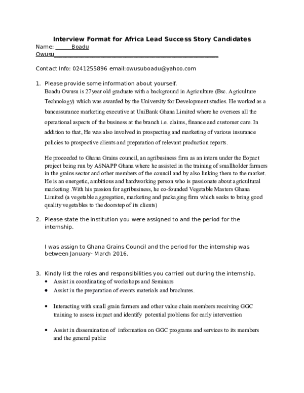(DOC) Success Story Interview Format
