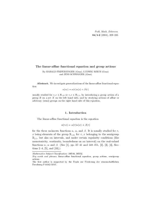 (PDF) The linear-a-ne functional equation and group actions