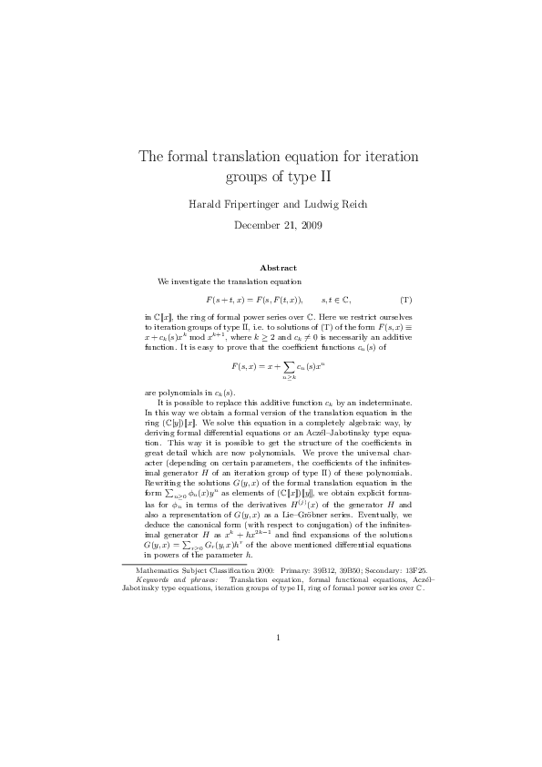 (PDF) The formal translation equation for iteration groups of type II