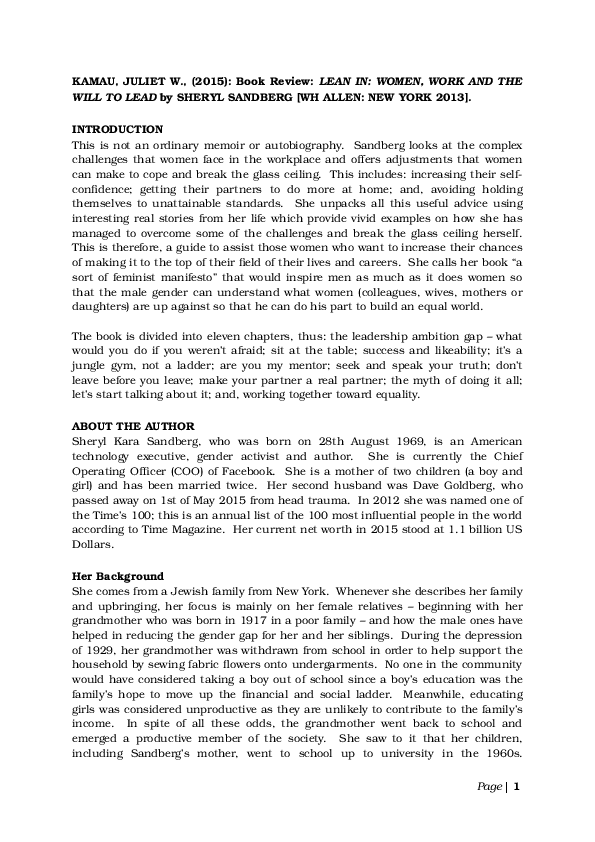 (DOC) SHERYL SANDBERG'S LEAN IN.docx