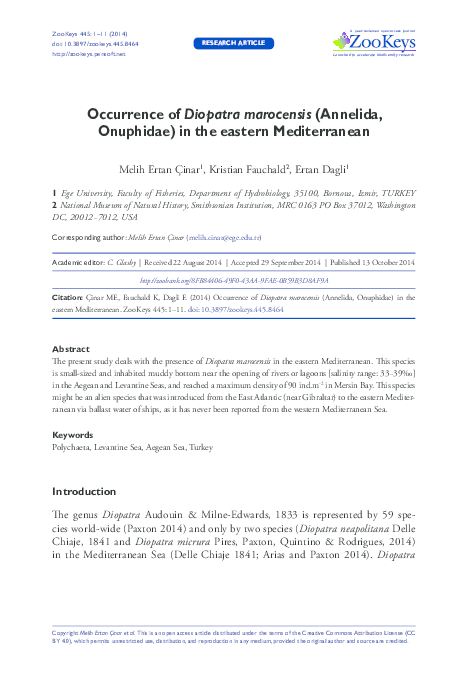 (PDF) Occurrence of Diopatra marocensis (Annelida, Onuphidae) in the ...