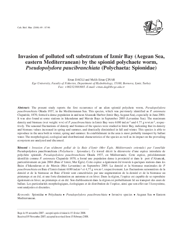 (PDF) Invasion of polluted soft substrate of Izmir Bay (Aegean Sea ...