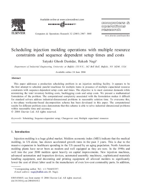 (PDF) Scheduling injection molding operations with multiple resource constraints and sequence ...