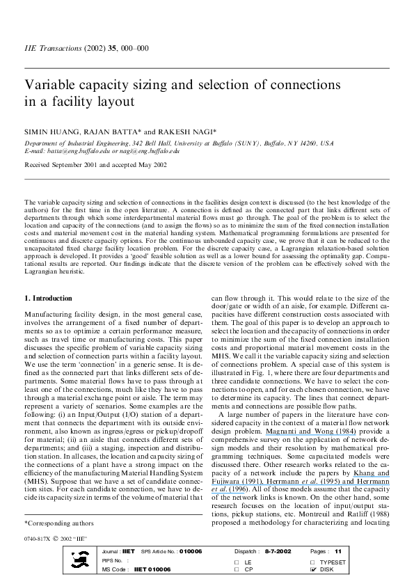 (PDF) Variable capacity sizing and selection of connections in a ...