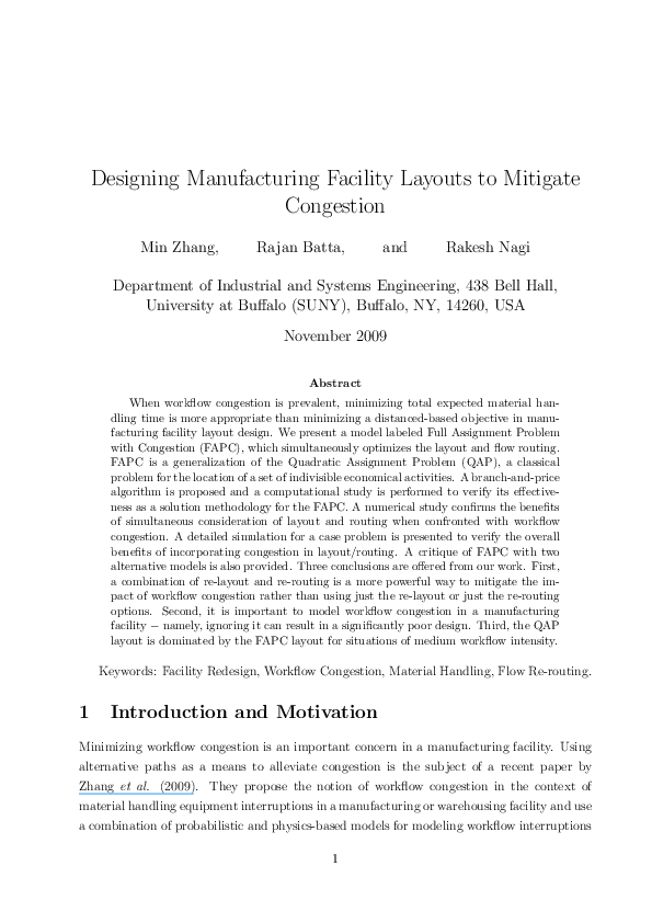 (PDF) Designing Manufacturing Facility Layouts to Mitigate Congestion