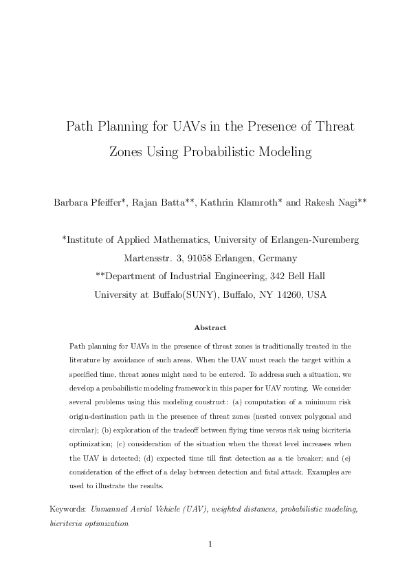 (PDF) Path Planning for UAVs in the Presence of Threat Zones Using Probabilistic Modeling