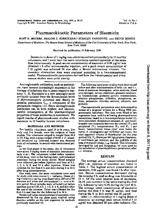(PDF) Pharmacokinetic Parameters of Sisomicin