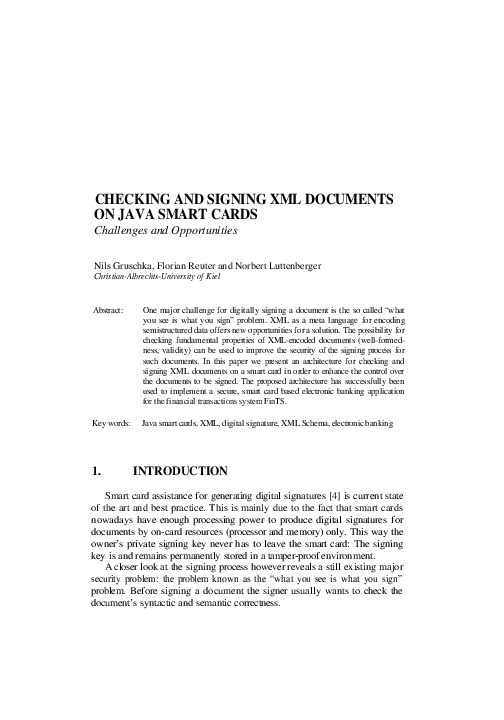 Checking and Signing XML Documents on Java Smart Cards