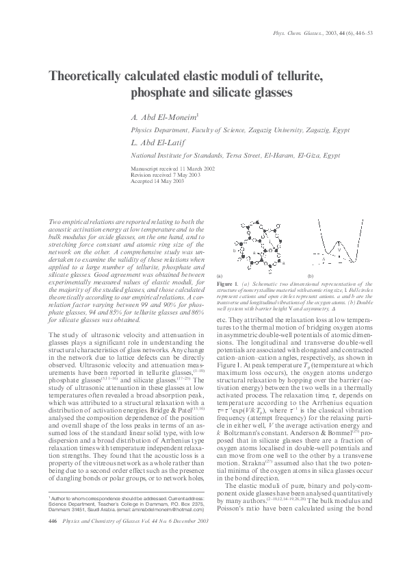 (PDF) Theoretically calculated elastic moduli of tellurite, phosphate ...