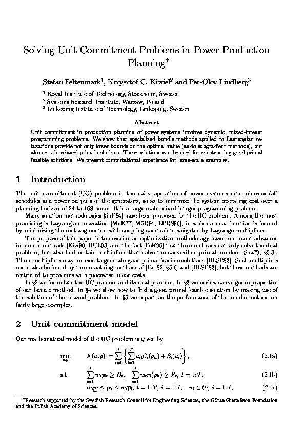(PDF) Solving Unit Commitment Problems in Power Production Planning