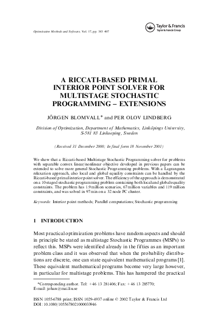 (PDF) A Riccati-based primal interior point solver for multistage ...