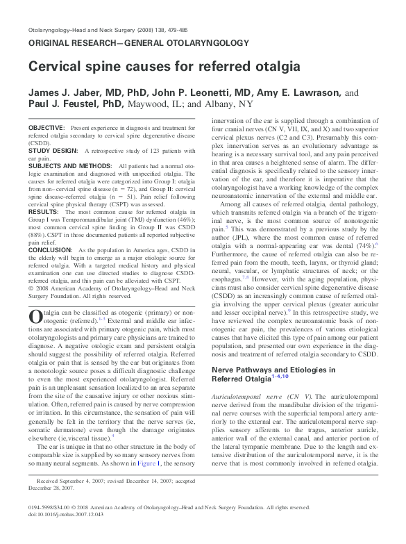 (PDF) Cervical spine causes for referred otalgia
