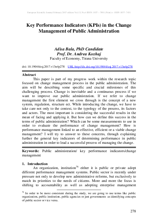 (PDF) Key Performance Indicators (KPIs) in the Change Management of ...