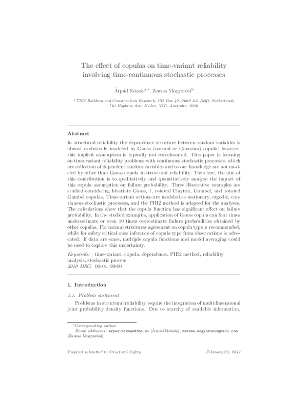 (PDF) The effect of copulas on time-variant reliability involving time-continuous stochastic ...