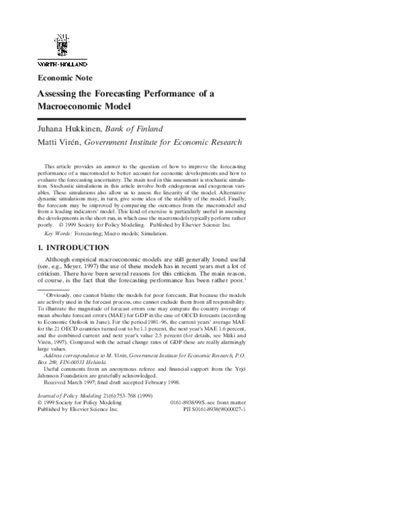 Pdf Assessing The Forecasting Performance Of A Macroeconomic Model