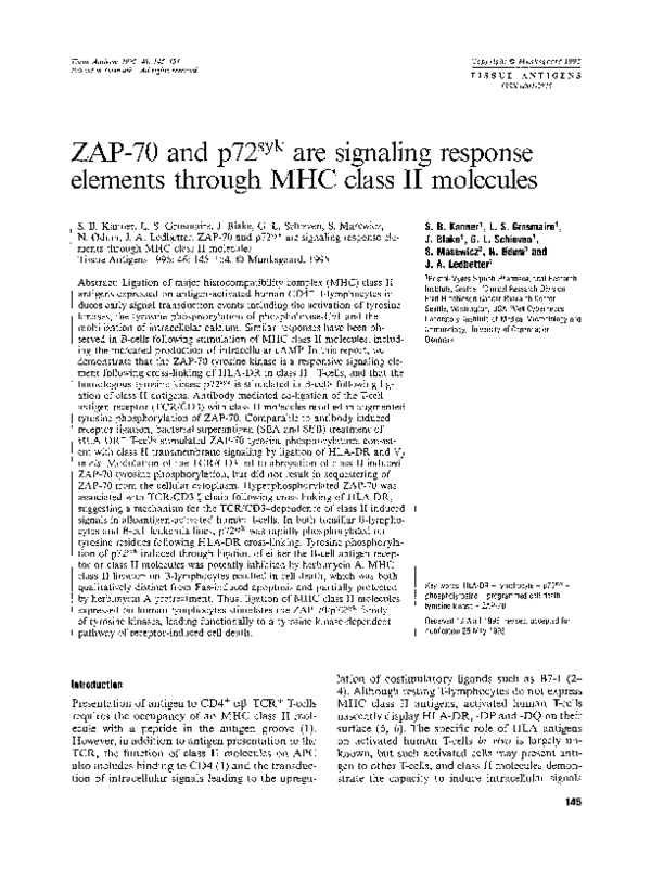 (PDF) ZAP-70 and p72 syk are signaling response elements through MHC ...
