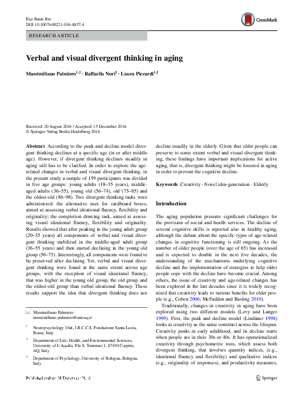 (PDF) Verbal and visual divergent thinking in aging