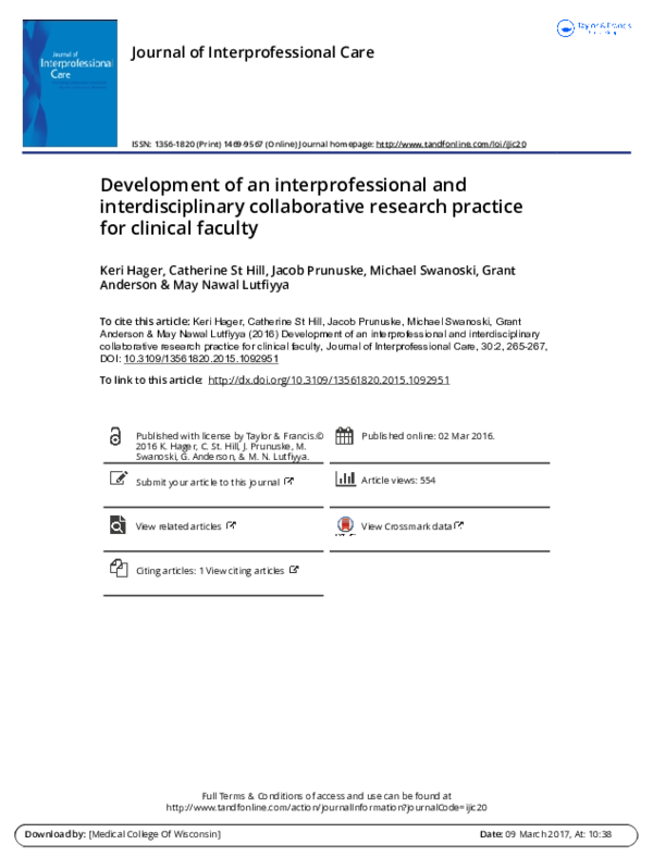 (PDF) Development of an interprofessional and interdisciplinary collaborative research practice ...