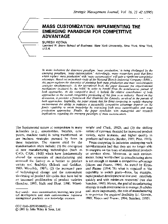 (PDF) Mass customization: implementing the emerging paradigm for competitive advantage
