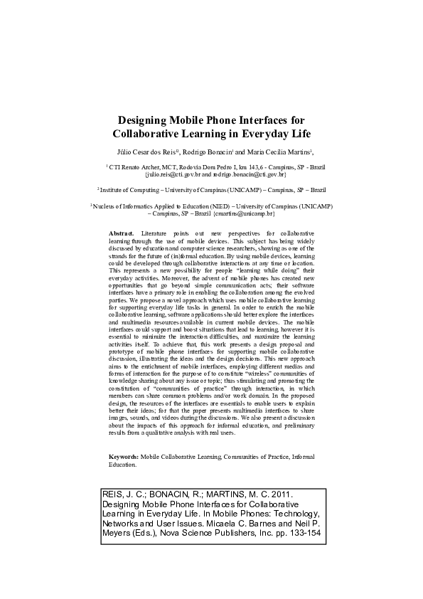 (PDF) Designing Mobile Phone Interfaces for Collaborative Learning in Everyday Life