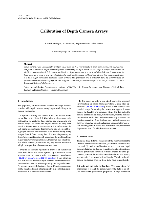 (PDF) Calibration of Depth Camera Arrays