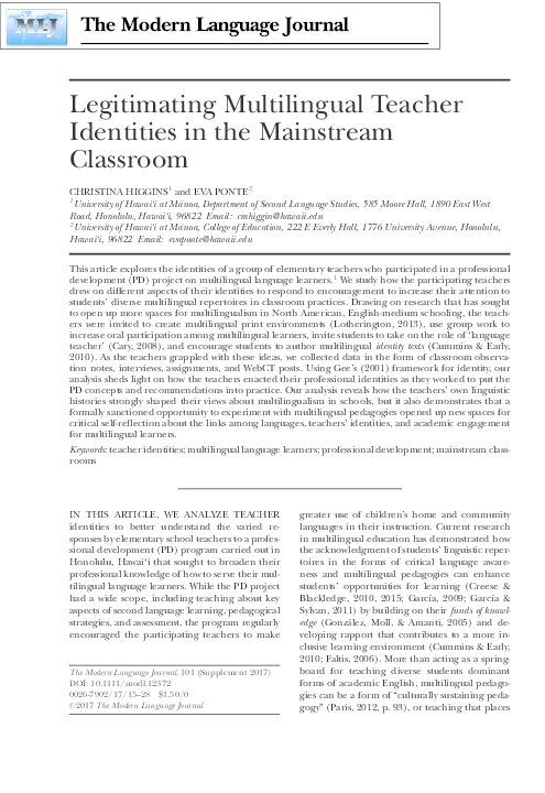 (PDF) Legitimating Multilingual Teacher Identities in the Mainstream ...