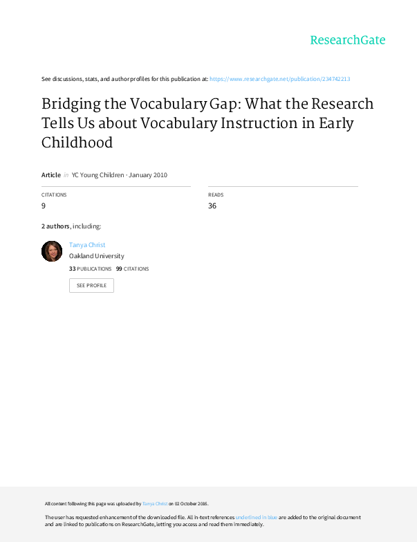 (PDF) Bridging the Vocabulary Gap; What the Research Tells Us about Vocabulary Instruction in ...