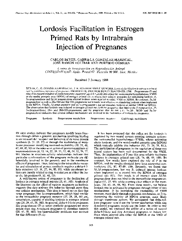 (PDF) Lordosis facilitation in estrogen primed rats by intrabrain ...