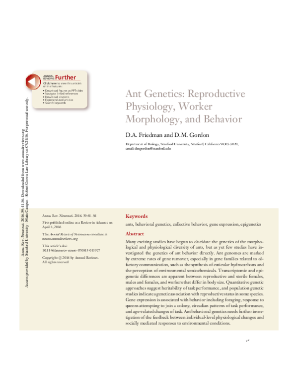 (PDF) Ant Genetics: Reproductive Physiology, Worker Morphology, and ...
