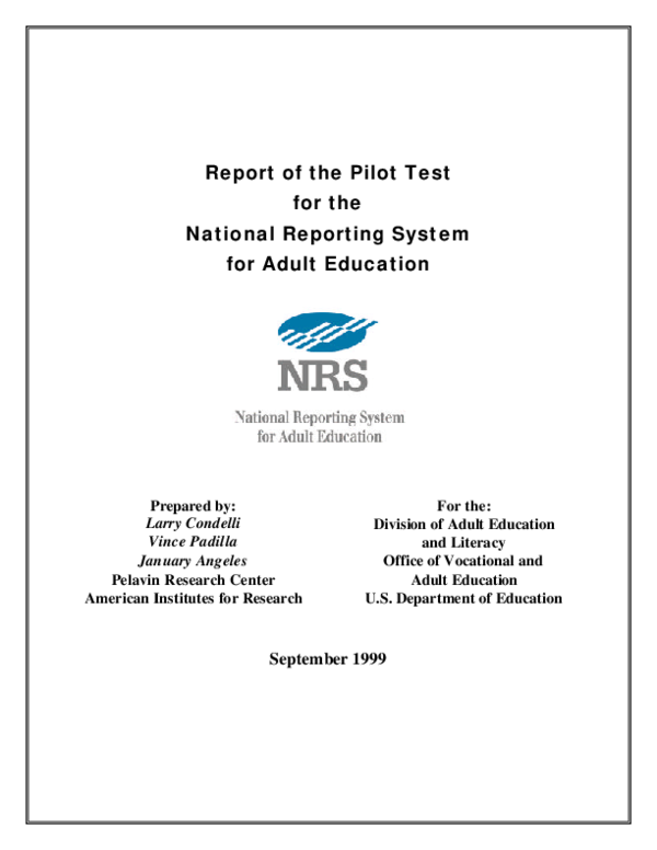 (PDF) Report of the Pilot Test for the National Reporting System for ...