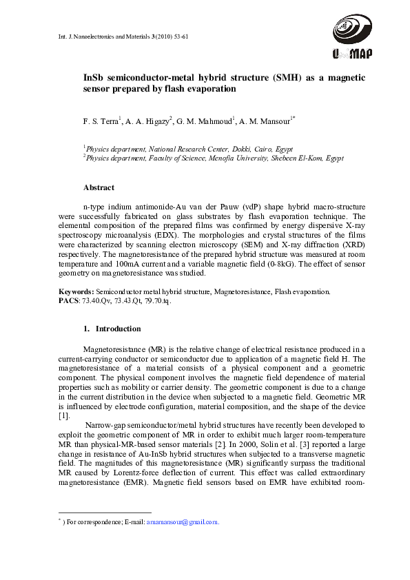 (PDF) InSb semiconductor-metal hybrid structure (SMH) as a magnetic ...
