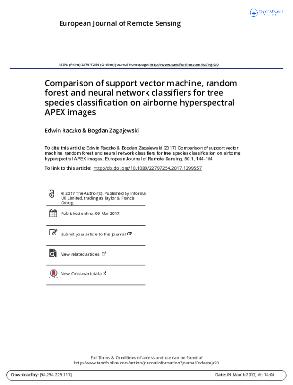Pdf Comparison Of Support Vector Machine Random Forest And Neural Network Classifiers For